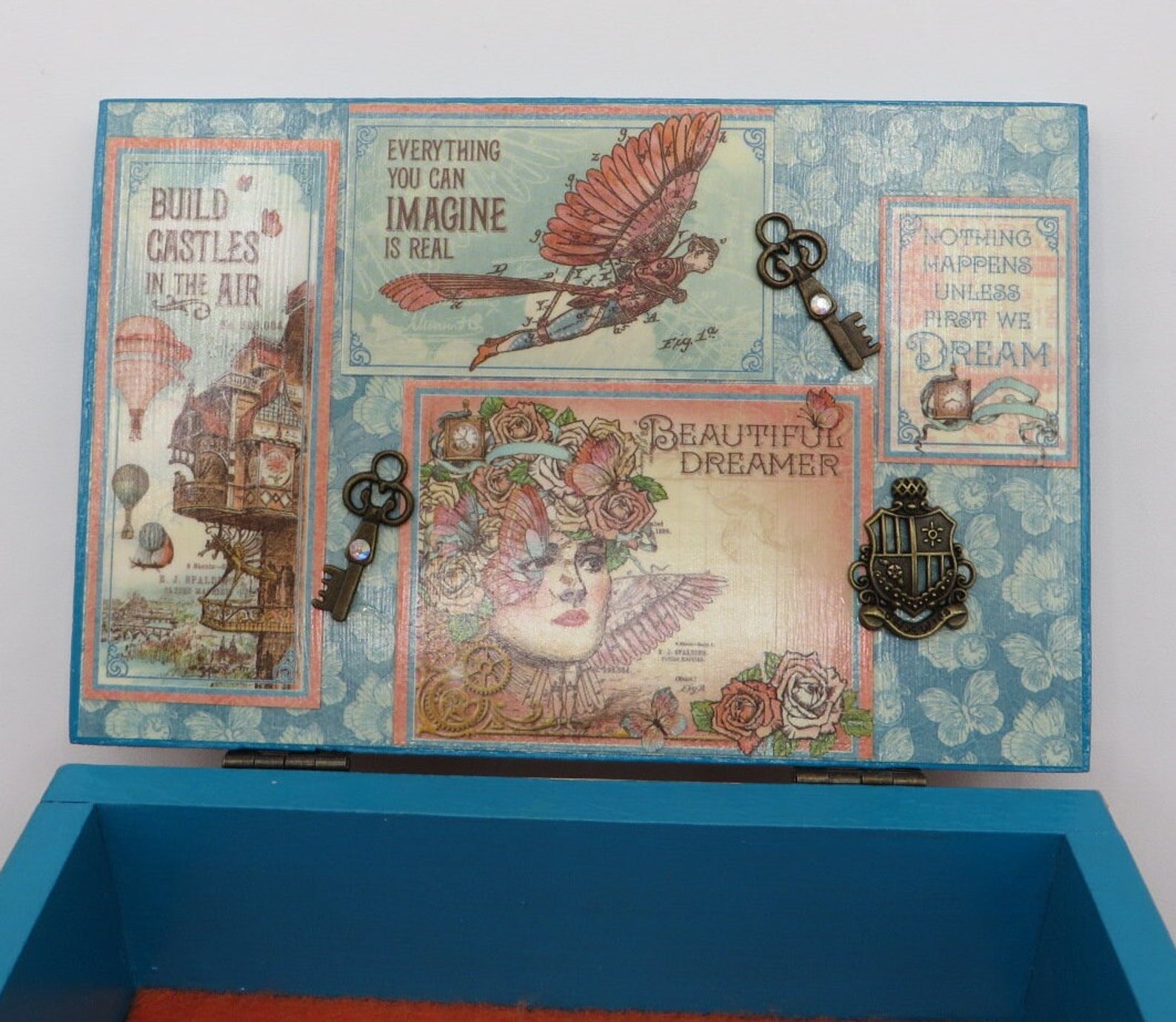 Vintage Wood Box, Keepsake/memory Box, Gift Box, Steampunk Heart ...