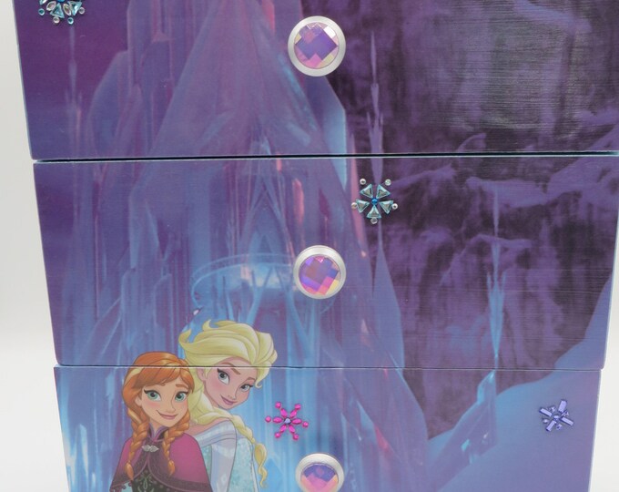 Frozen 3 Drawer Girls Chest, Vintage Upcycled Chest, Crystal Snowflakes ...