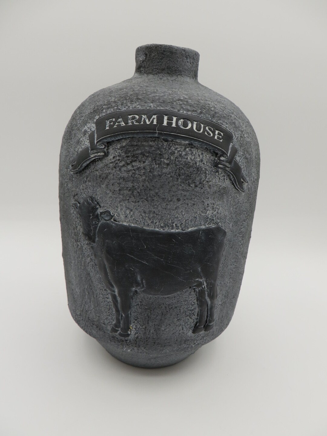 Ceramic, Upcycled Farmhouse Vase, Jug, Cow, Black With White Wax Finish ...