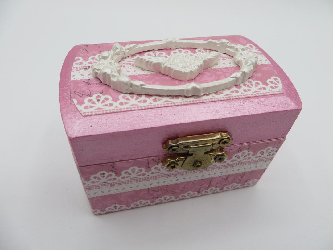 Angel Gift Box, Wood Box, Pink White, Angel Wings, White Lace, Upcycled ...