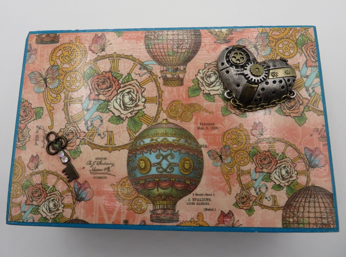 Vintage Wood Box, Keepsake/memory Box, Gift Box, Steampunk Heart ...