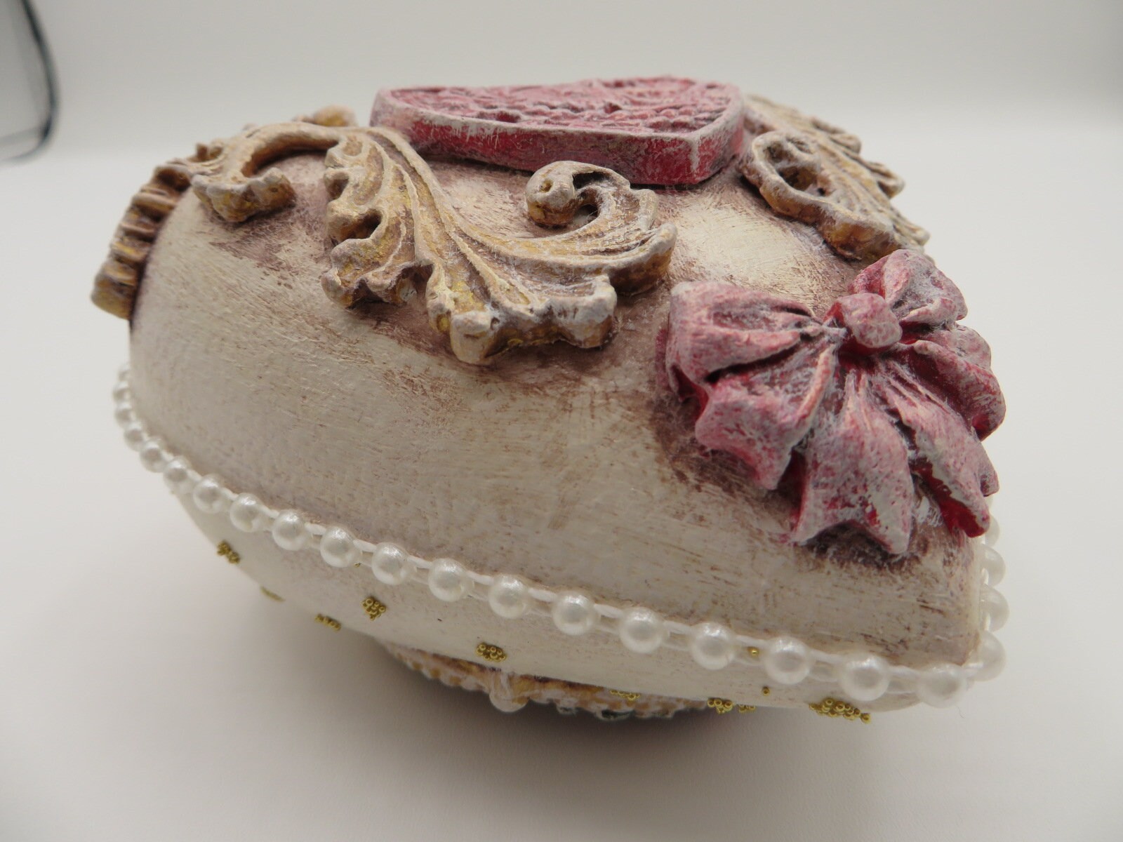 Valentine Heart Ornament, Red, White, Gold, Roses, Hearts, Pearls, Two ...