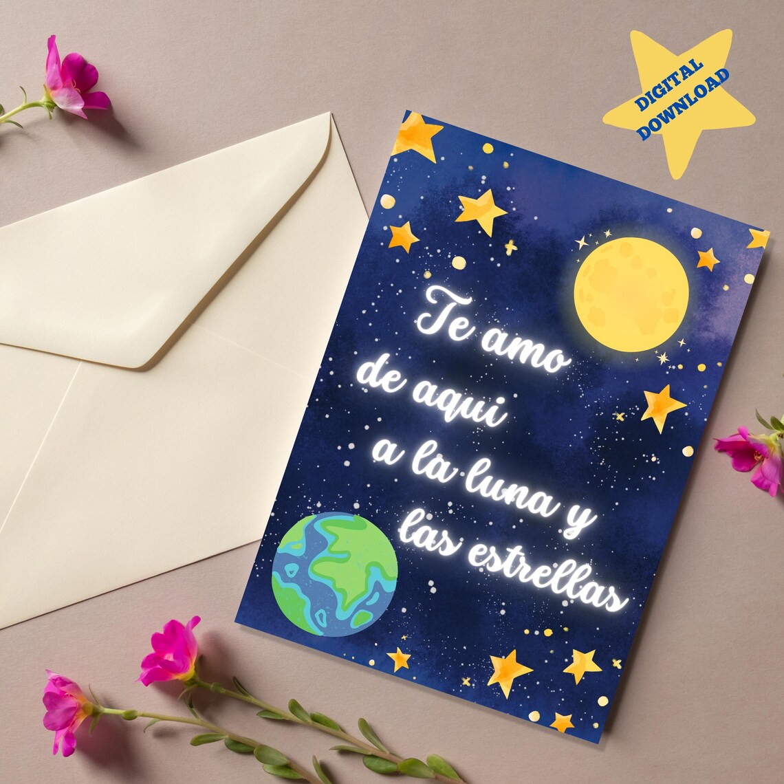 Te Amo De Aqui a La Luna Y Las Estrellas Card, Spanish Valentine's Day ...
