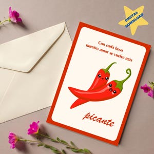 Amor Picante Card, Tarjeta De Amor, Spanish Valentine Card, Spanish ...