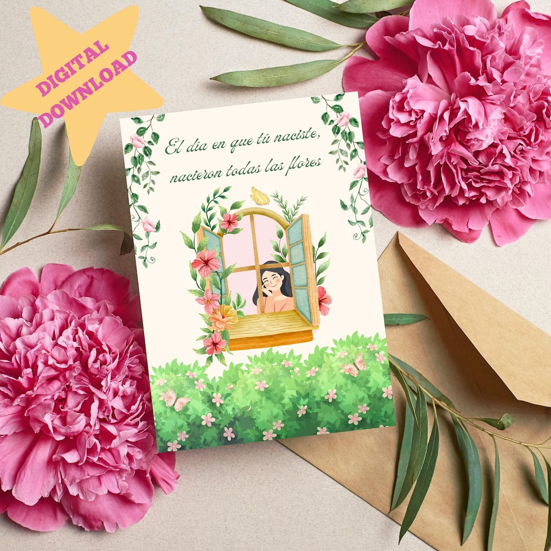 Mananitas Birthday Card, Spanish Birthday Card, Flower Theme Bday Card ...