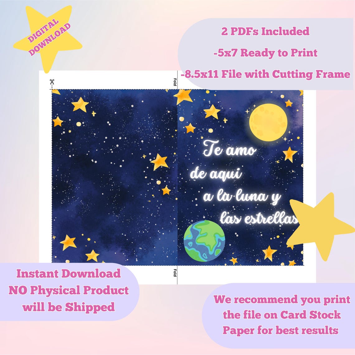 Te Amo De Aqui a La Luna Y Las Estrellas Card, Spanish Valentine's Day ...