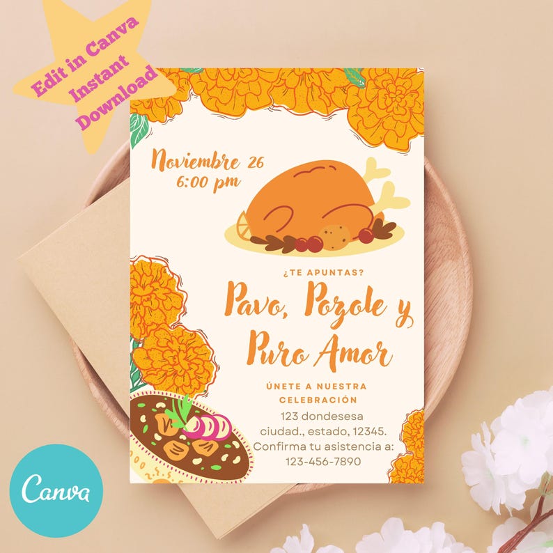 Pavo Pozole Y Mucho Amor Accion De Gracias, Friendsgiving, Spanish ...