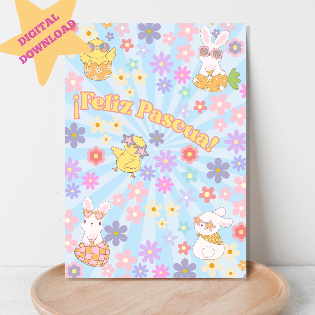 Feliz Pascua Tarjeta, Groovy Spanish Easter Card, Spanish Language ...