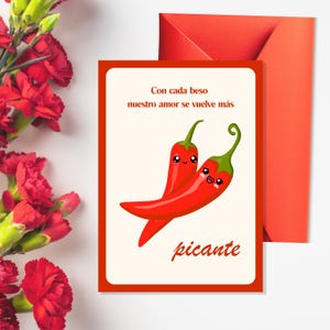 Amor Picante Card, Tarjeta De Amor, Spanish Valentine Card, Spanish ...
