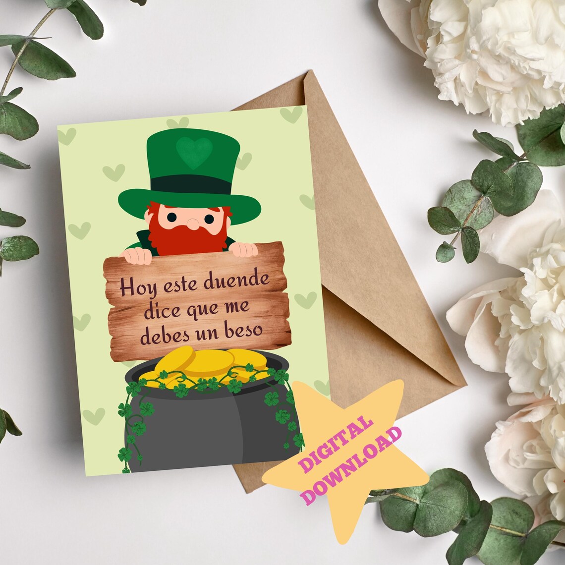 Hoy Este Duende Dice Que Me Debes Un Beso, Spanish St. Patricks Card ...