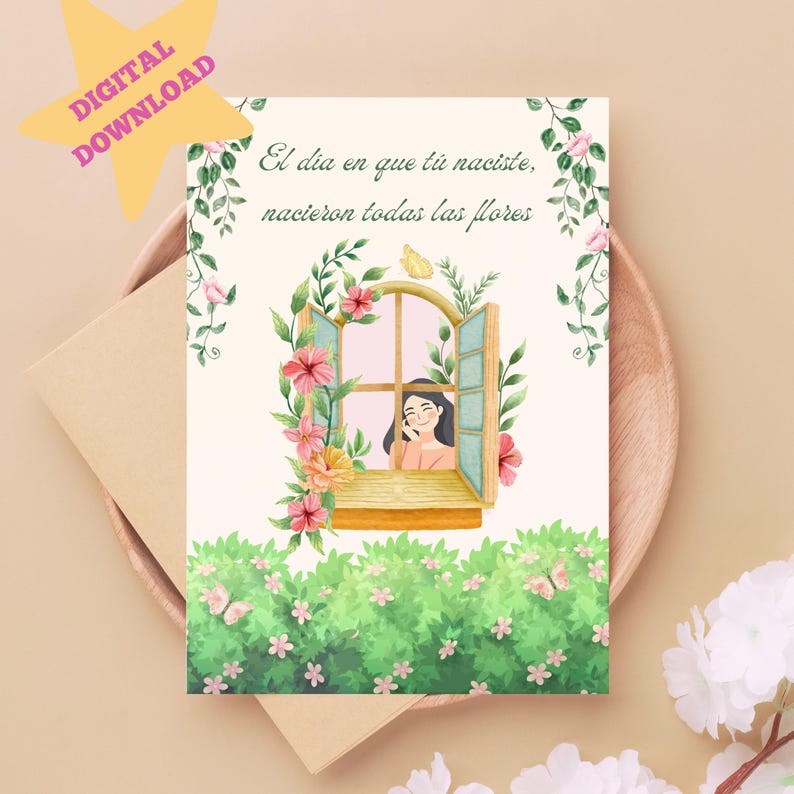 Mananitas Birthday Card, Spanish Birthday Card, Flower Theme Bday Card ...