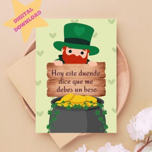 Hoy Este Duende Dice Que Me Debes Un Beso, Spanish St. Patricks Card ...