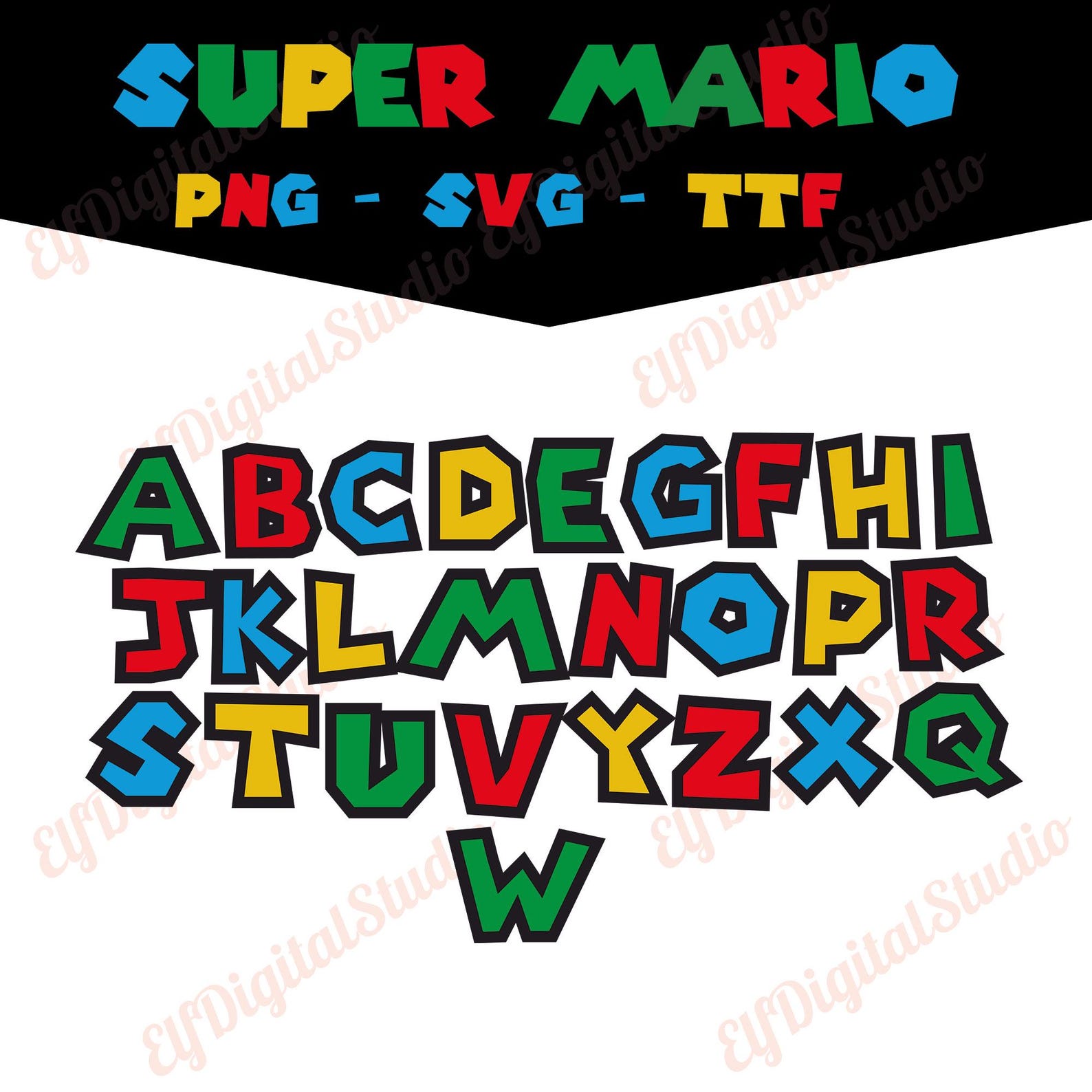 Super Mario Bros FONT PNG SVG, Super Mario Font, Mario Png, Super Mario ...
