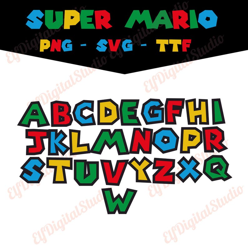 Super Mario Bros FONT PNG SVG, Super Mario Font, Mario Png, Super Mario ...