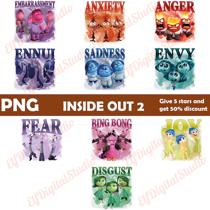 Inside Out 2 Emociones PNG, Inside Out PNG Pack / Emociones Clipart ...
