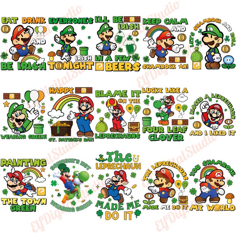 550+ Disney and Cartoons St. Patrick's Day Png Bundle, Super Mario St ...