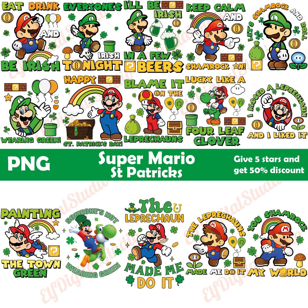 15+ Super Mario St. Patrick's PNG Bundle, Super Mario Game St. Patrick ...