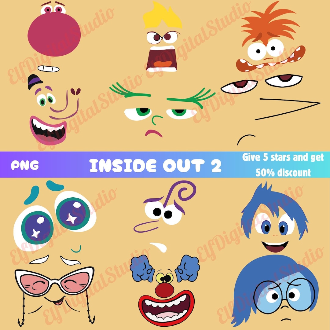 Disney Inside Out 2 Characters Face Png, It's Okay to Feel Png,inside ...