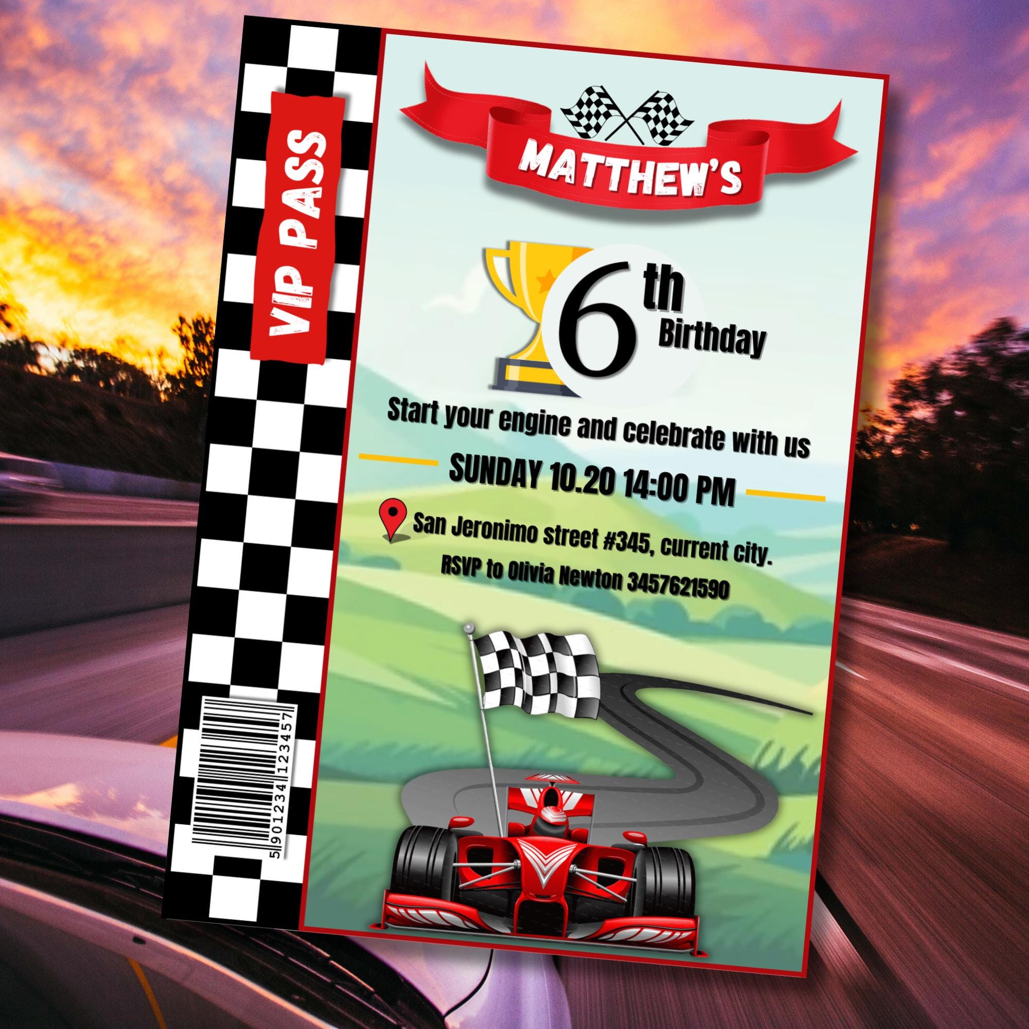 Race Car Birthday Invitation | Racing VIP Pass Canva Template ...