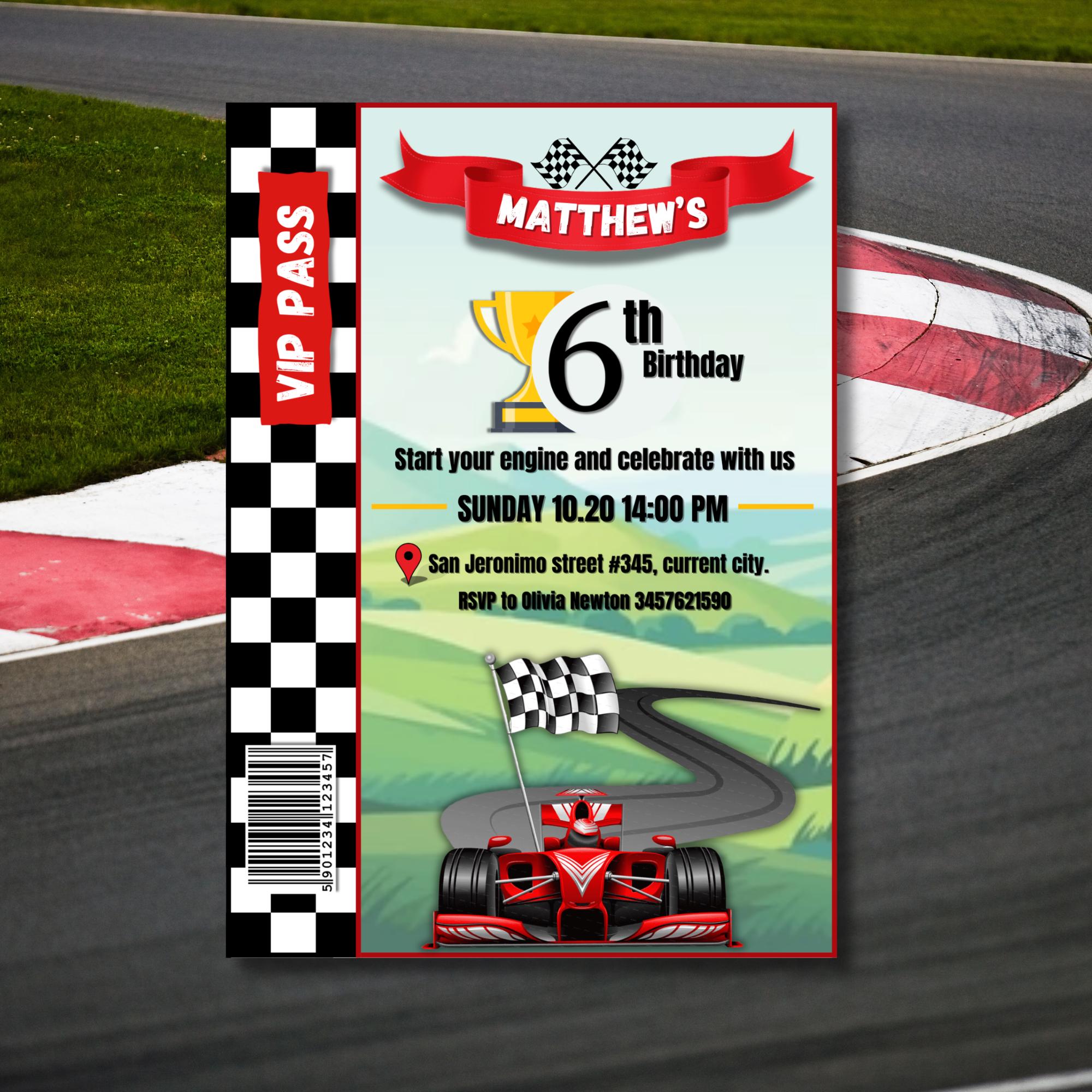 Race Car Birthday Invitation | Racing VIP Pass Canva Template ...