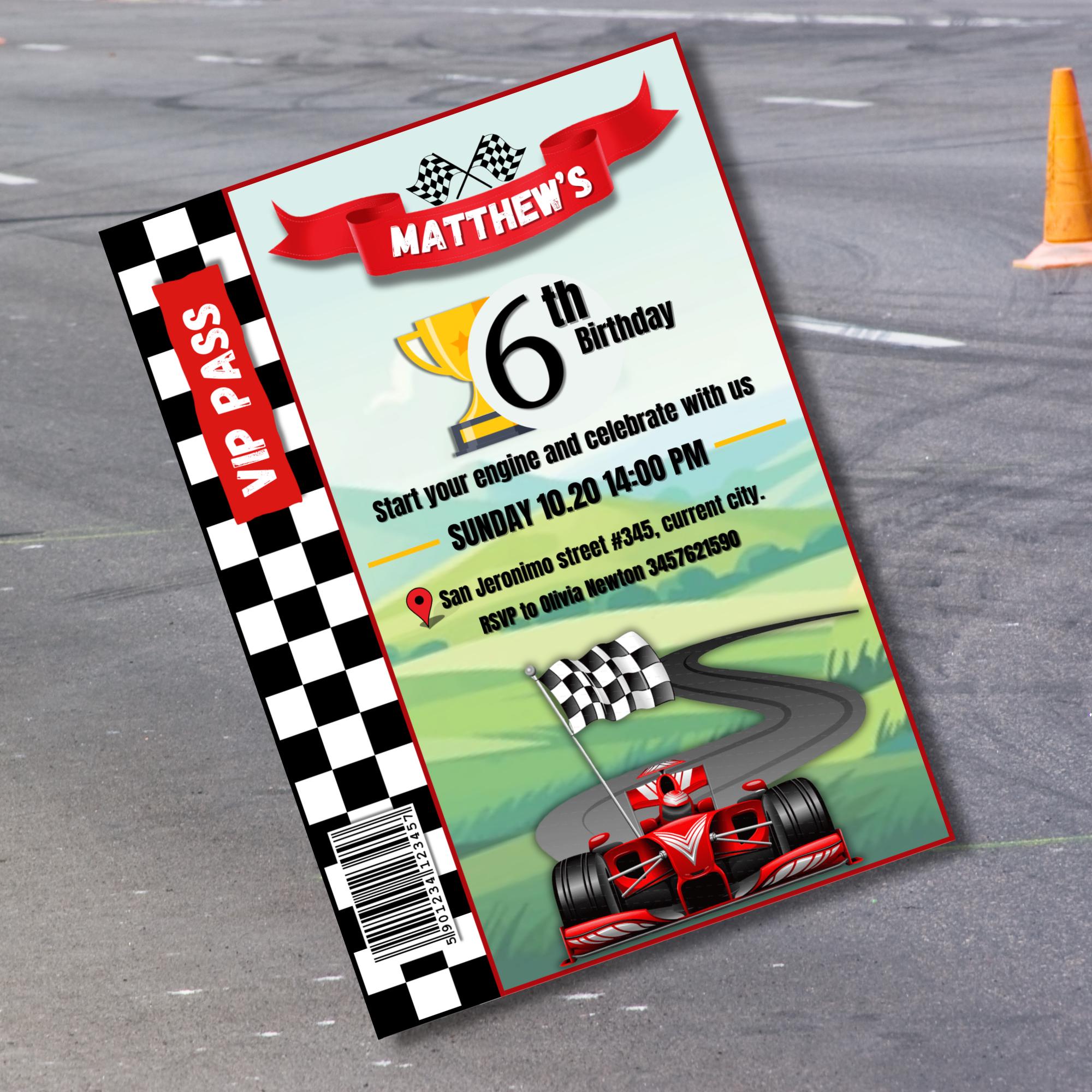 Race Car Birthday Invitation | Racing VIP Pass Canva Template ...