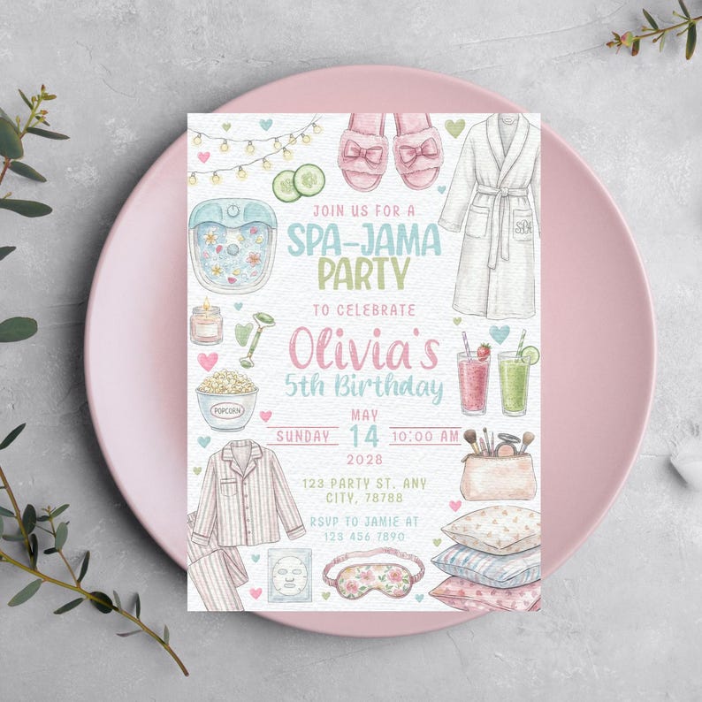 Spa-jama Party Birthday Invitation | Spa Sleepover Printable | Girls ...