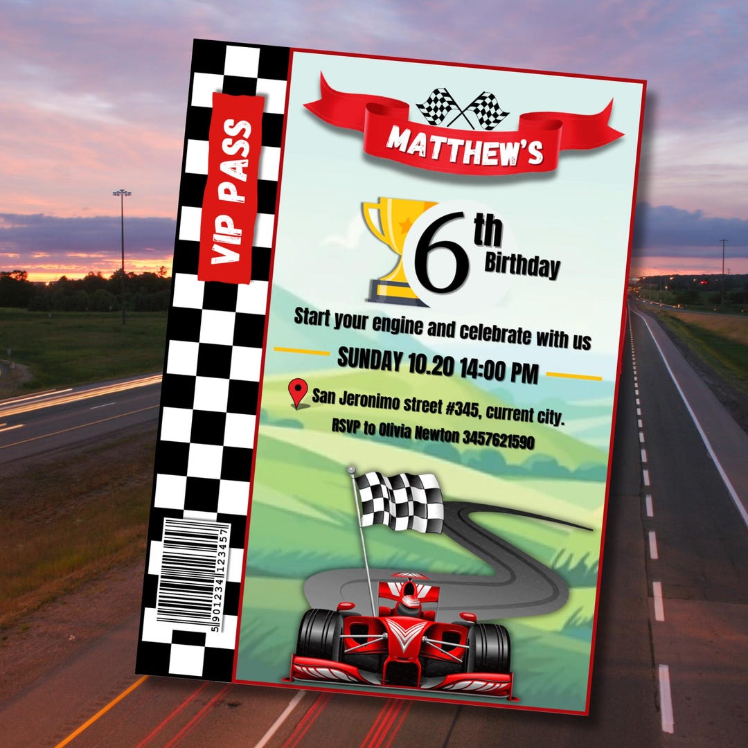 Race Car Birthday Invitation | Racing VIP Pass Canva Template ...