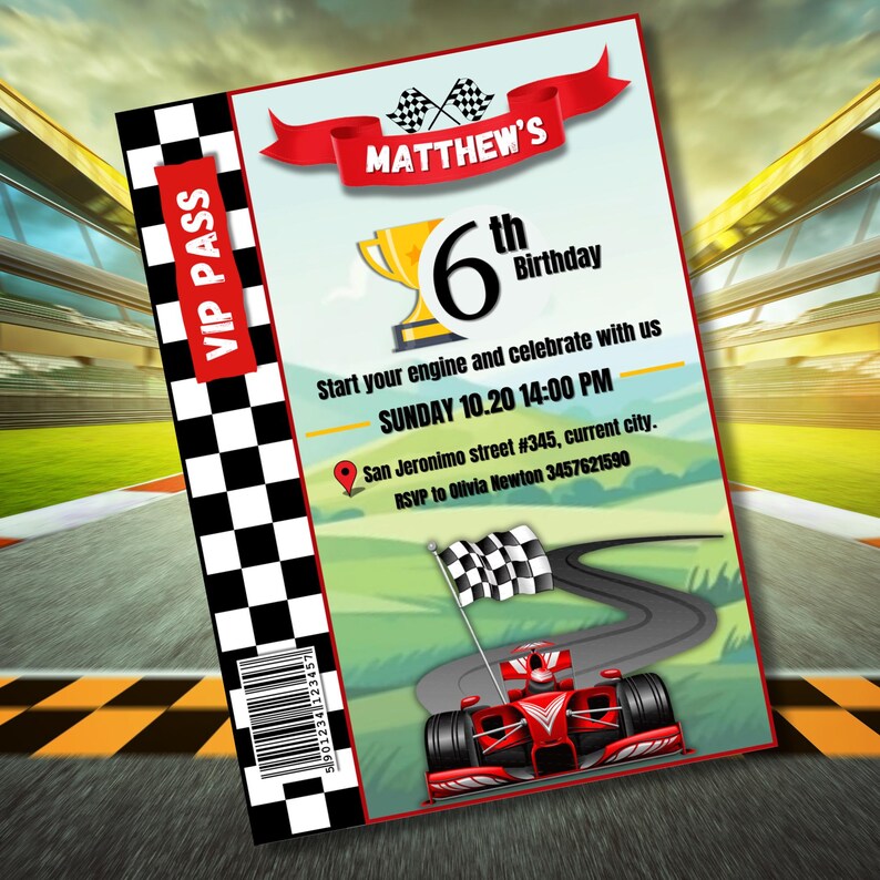 Race Car Birthday Invitation | Racing VIP Pass Canva Template ...