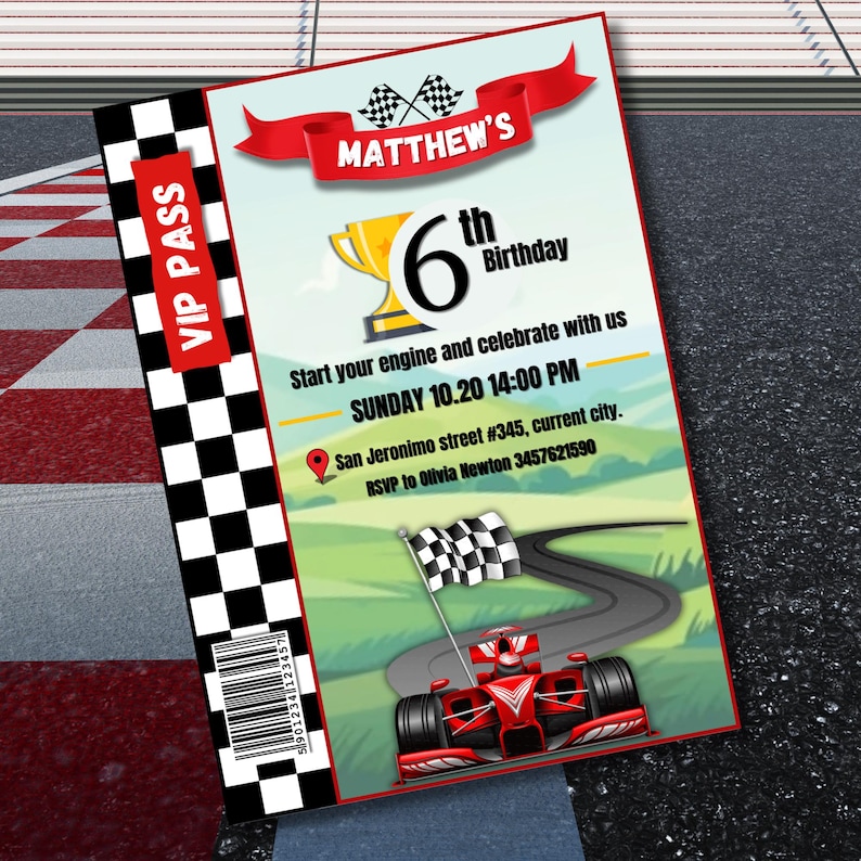 Race Car Birthday Invitation | Racing VIP Pass Canva Template ...