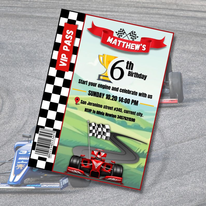 Race Car Birthday Invitation | Racing VIP Pass Canva Template ...