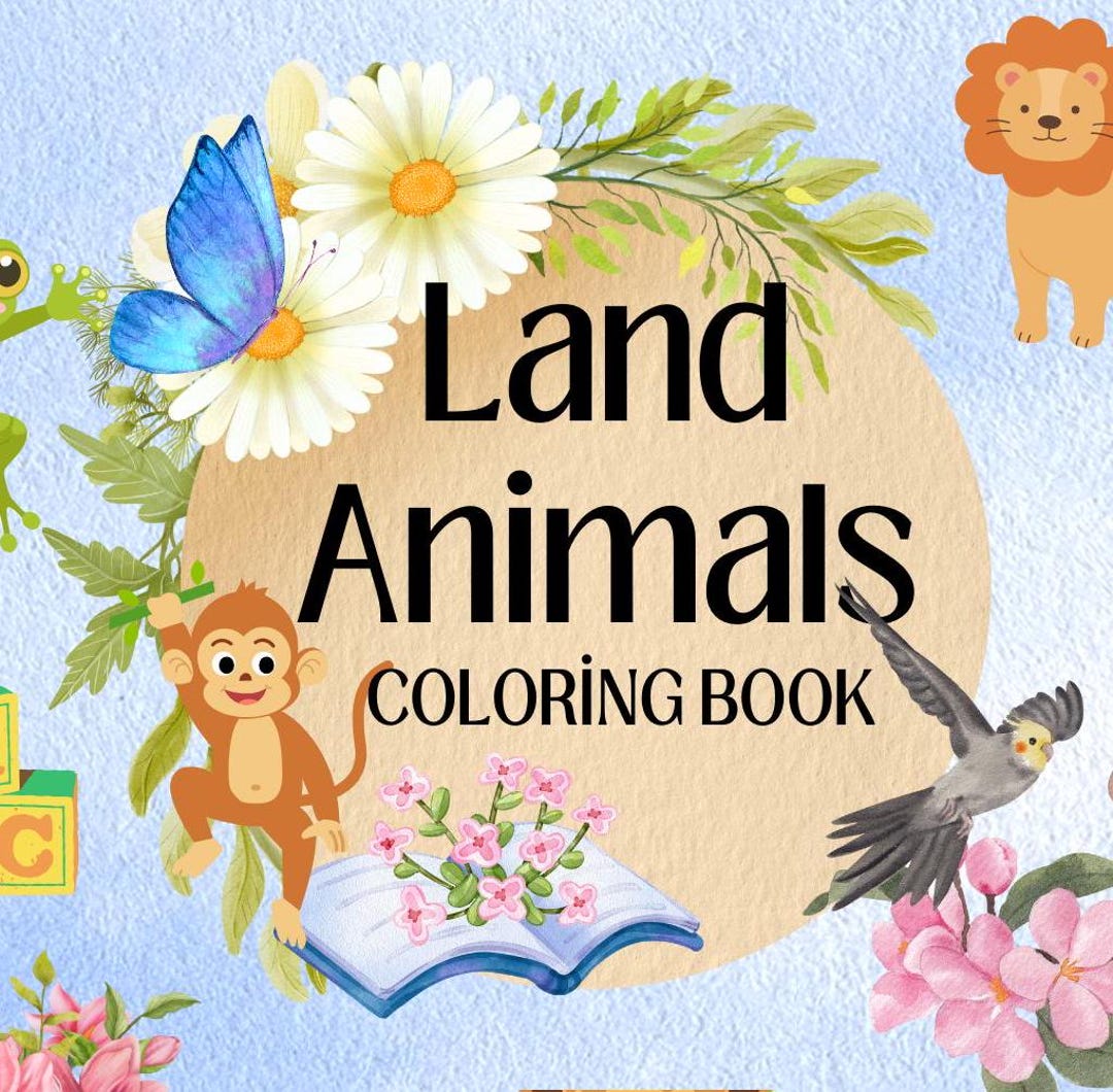 7 Cute Land Animals Coloring Pages - Instant Download, Printable Fun ...
