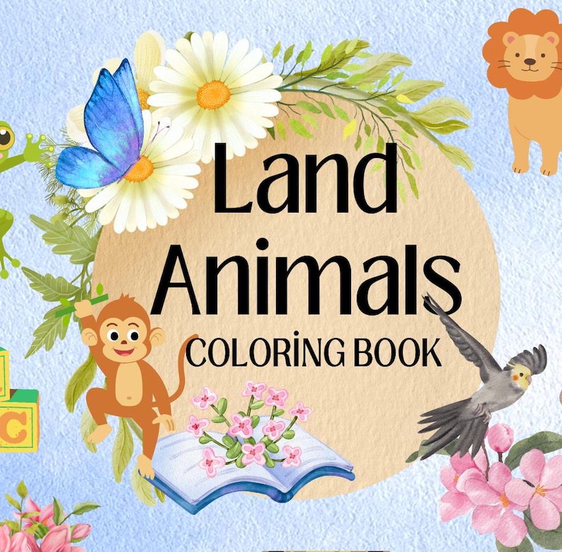 7 Cute Land Animals Coloring Pages - Instant Download, Printable Fun ...