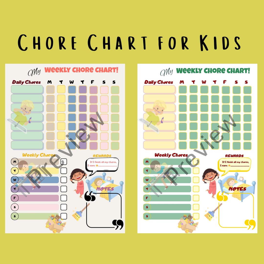 Editable Kids Chore Chart Template | Weekly & Daily Task Chart ...