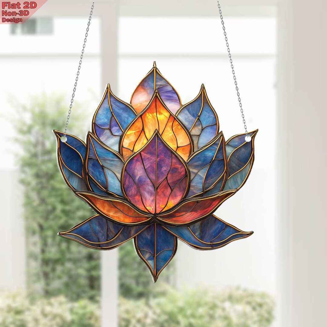 Vintage Lotus Flower Acrylic 2D Flat Window Hanging, Peace Ornament ...