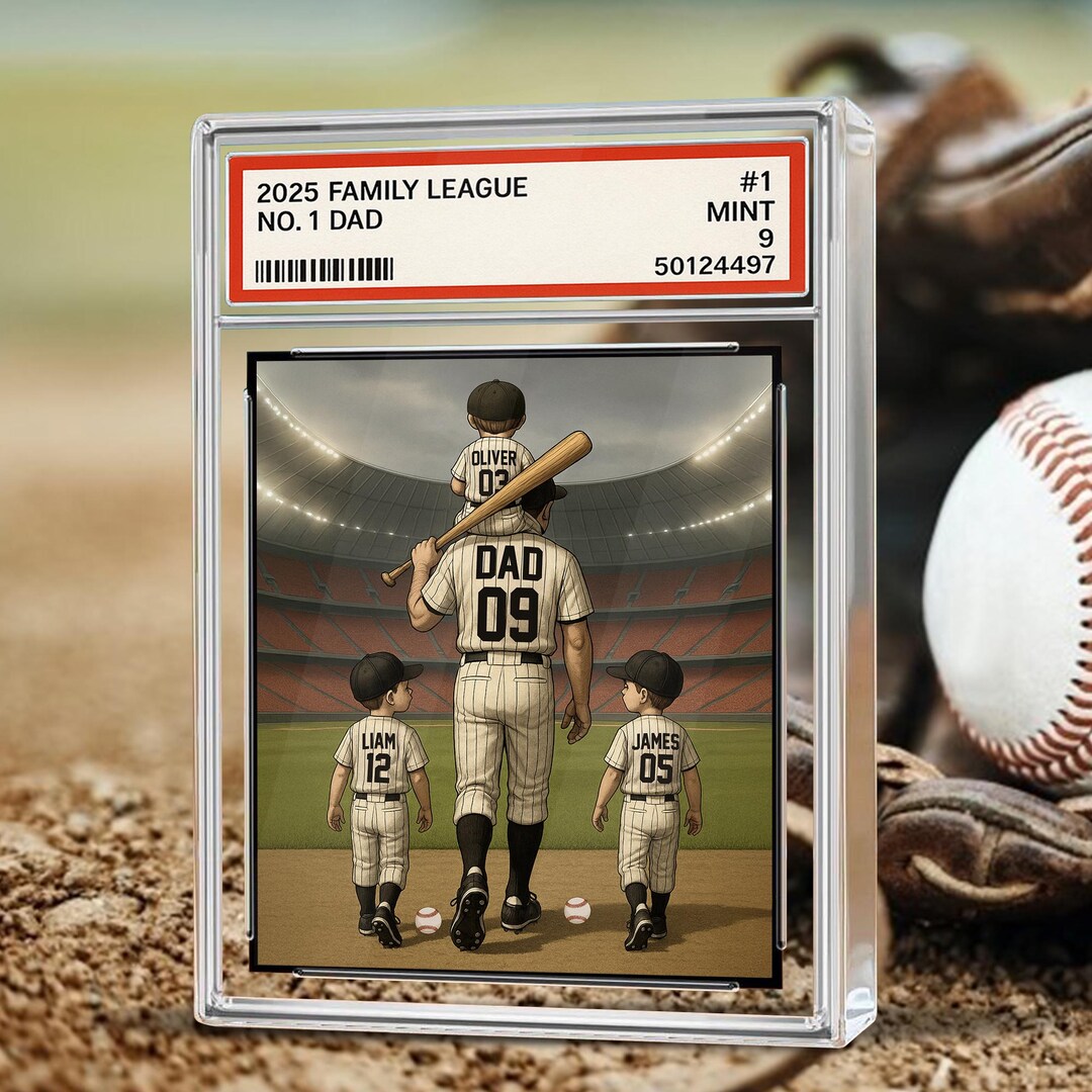 Baseball No. 1 Dad Grandpa Man & Kids Trading Card Style Personalized ...