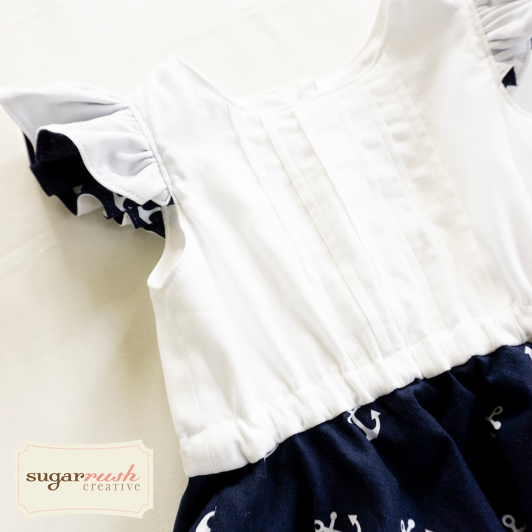 Nautical Dress: Anchors & Pin Tuck Design, Button Back for Easy Wear ...