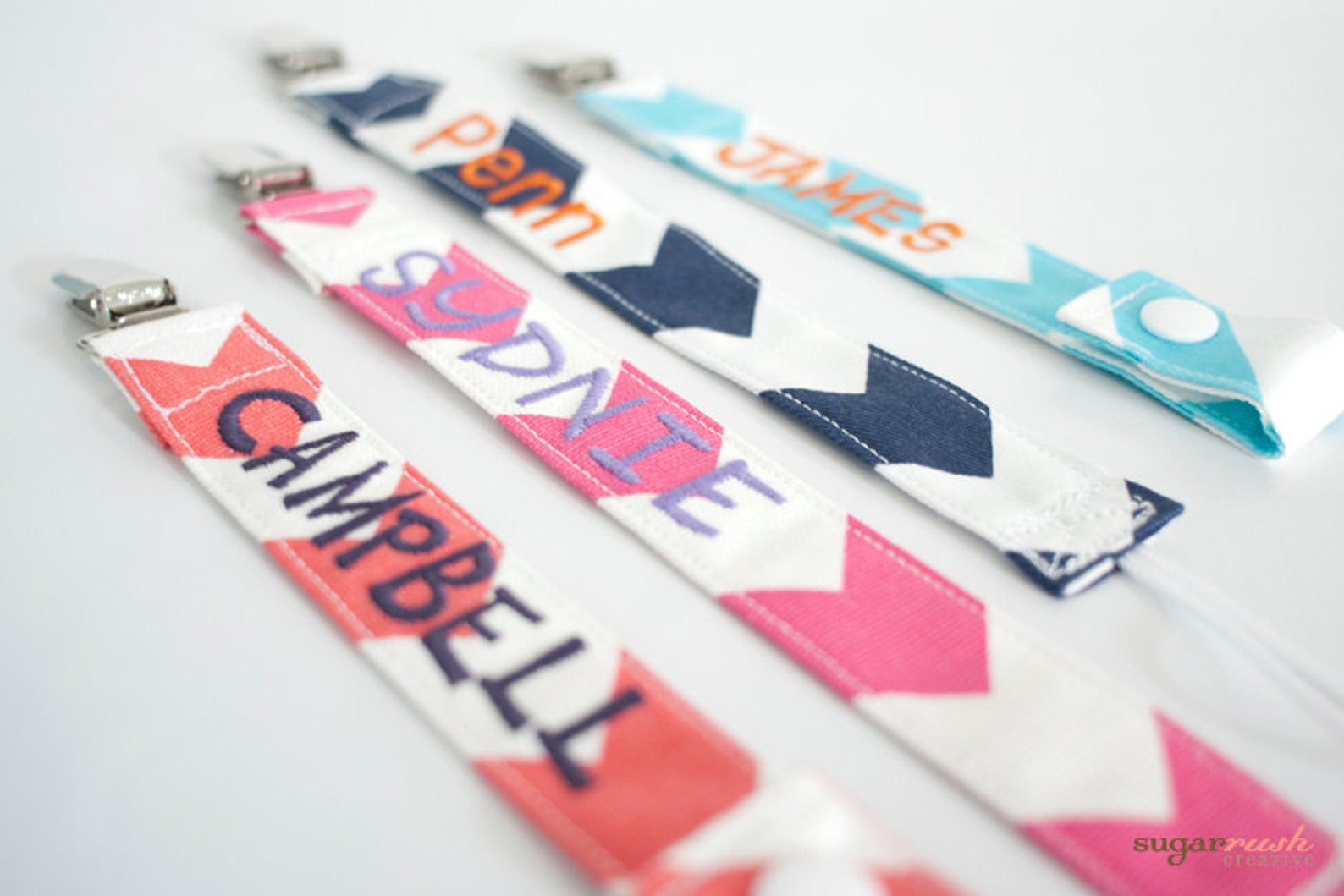 Personalized Snap Fabric Pacifier Clips / Embroidered Paci Clips / Paci ...