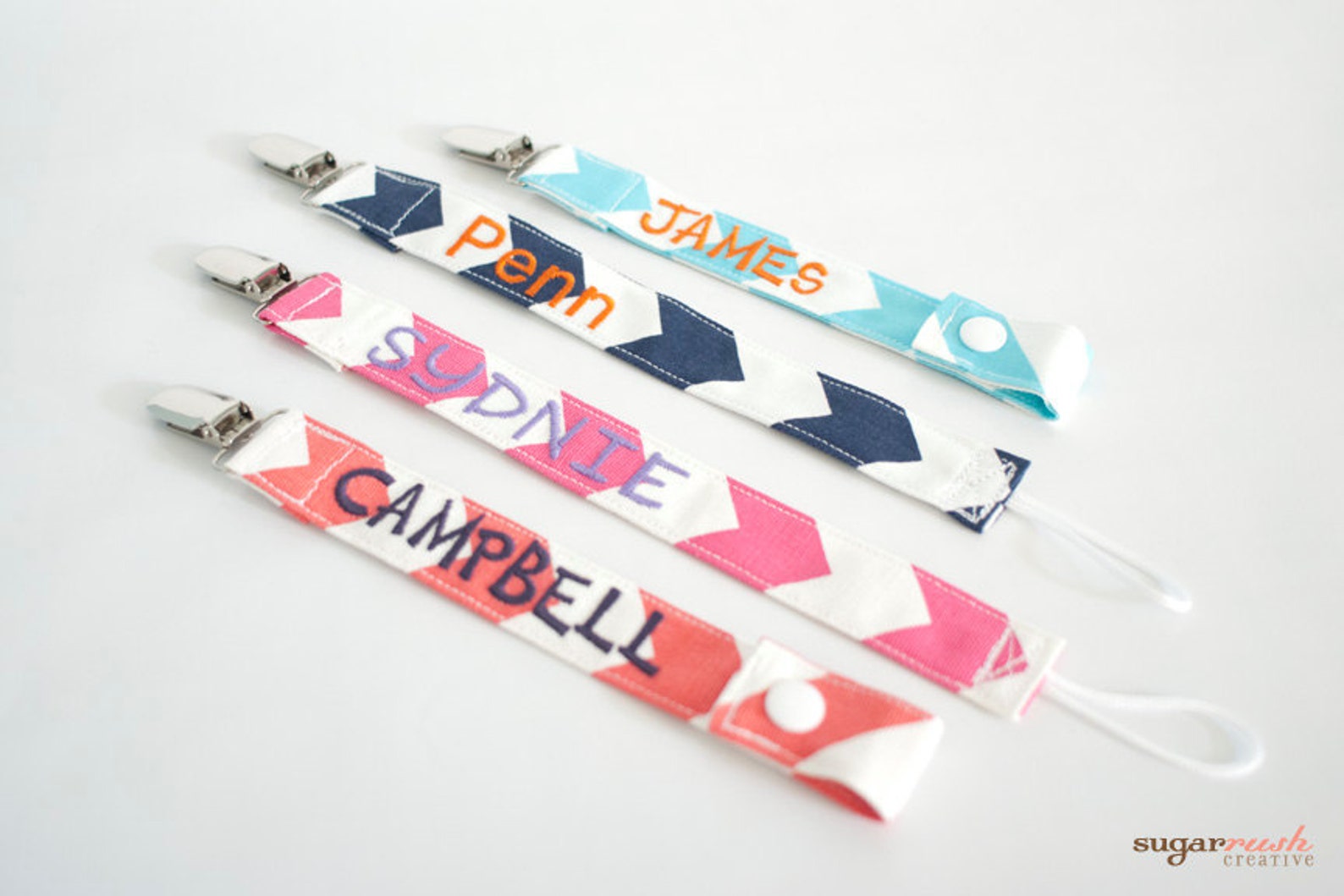 Personalized Snap Fabric Pacifier Clips / Embroidered Paci Clips / Paci ...
