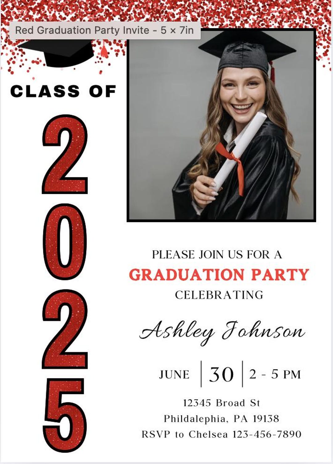 Red Graduation Party Invitation | Class of 2025 | Editable Digital ...