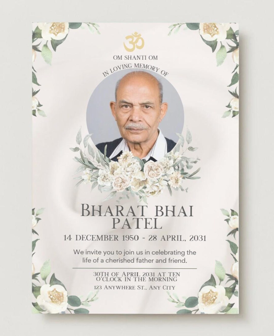 Indian Hindu Funeral Invitation | Gujarati Death Announcement | OM ...