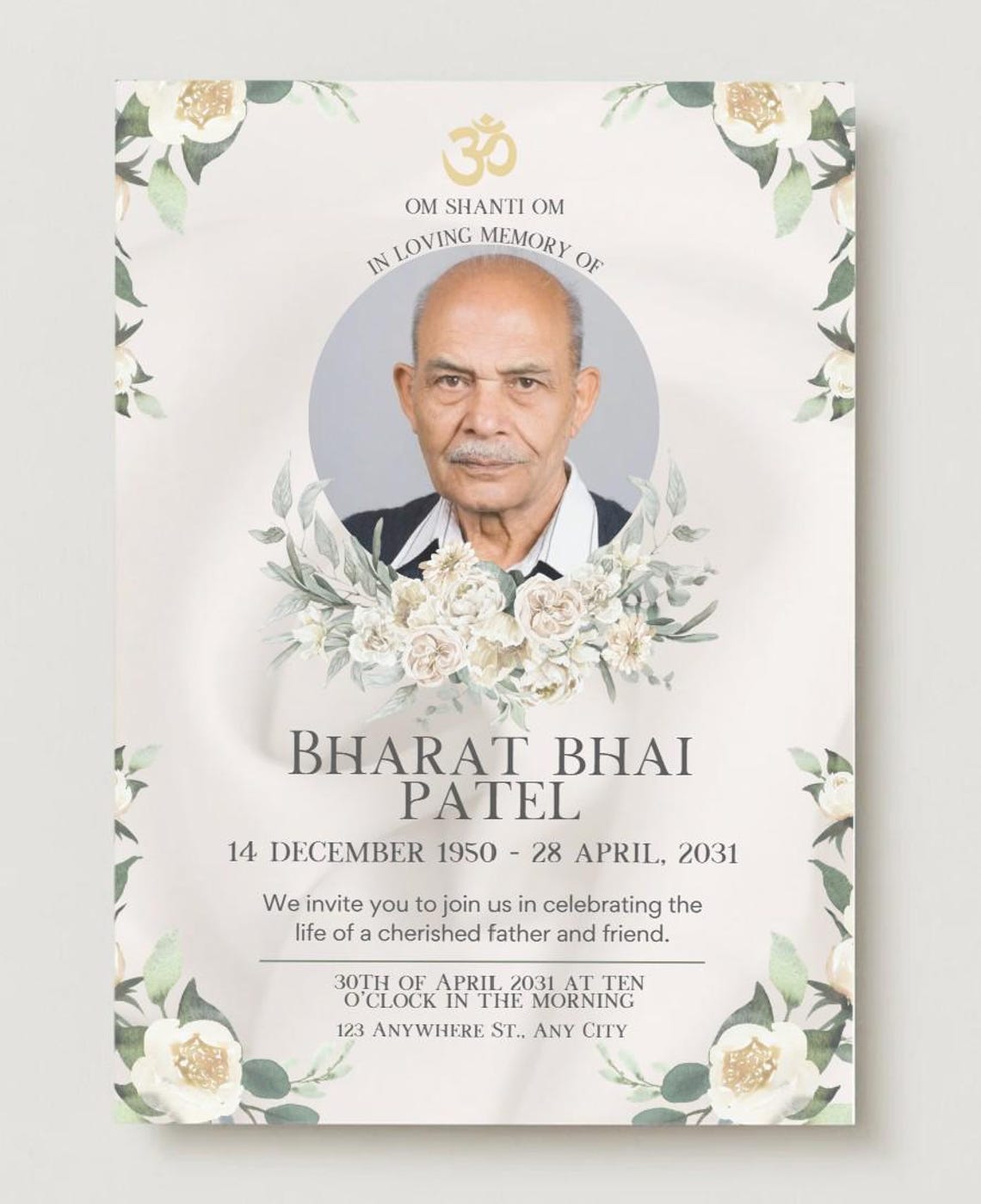Indian Hindu Funeral Invitation | Gujarati Death Announcement | OM ...
