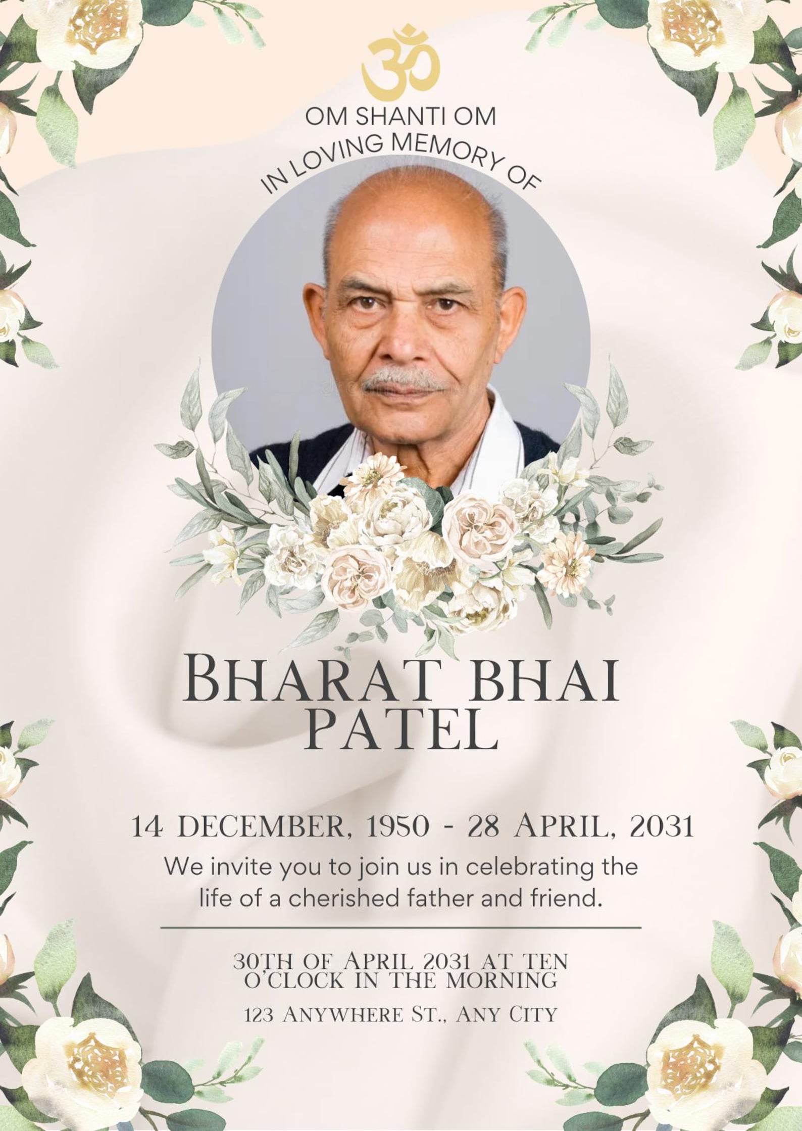 Indian Hindu Funeral Invitation | Gujarati Death Announcement | OM ...
