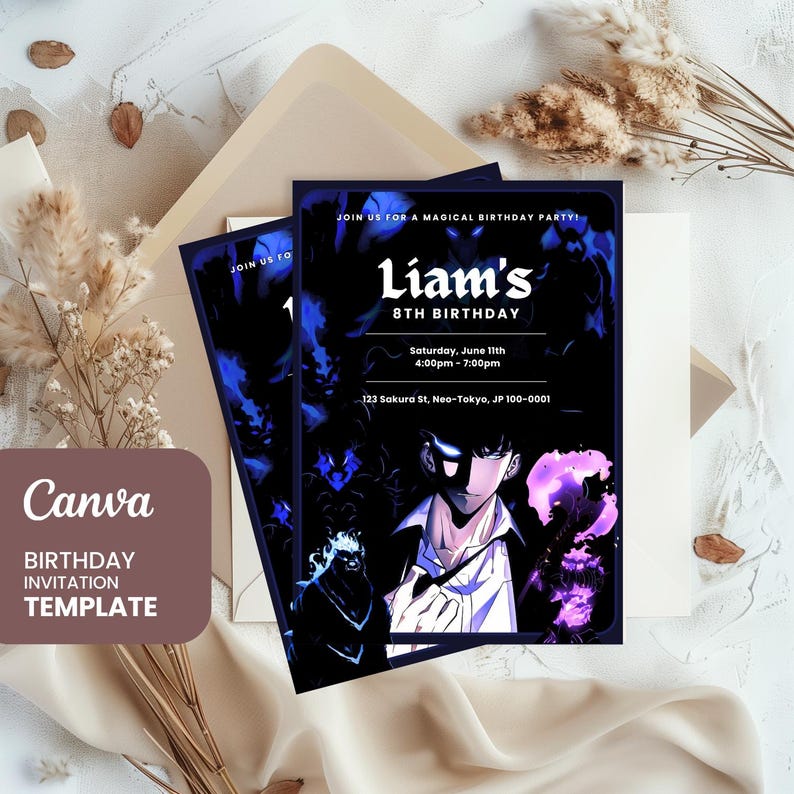 Editable Birthday Invitation SOLO LEVELING | Customize in Canva ...