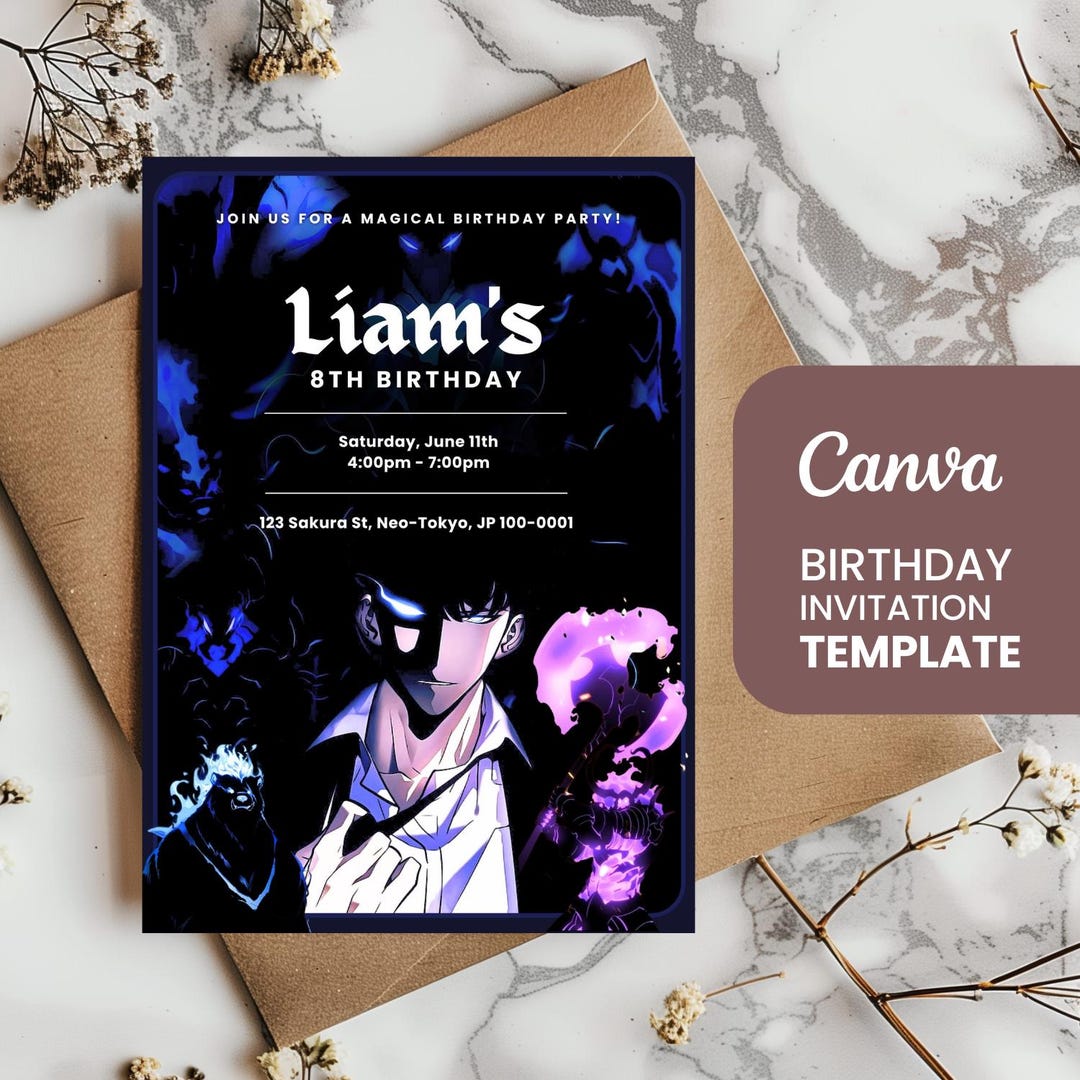 Editable Birthday Invitation SOLO LEVELING | Customize in Canva ...