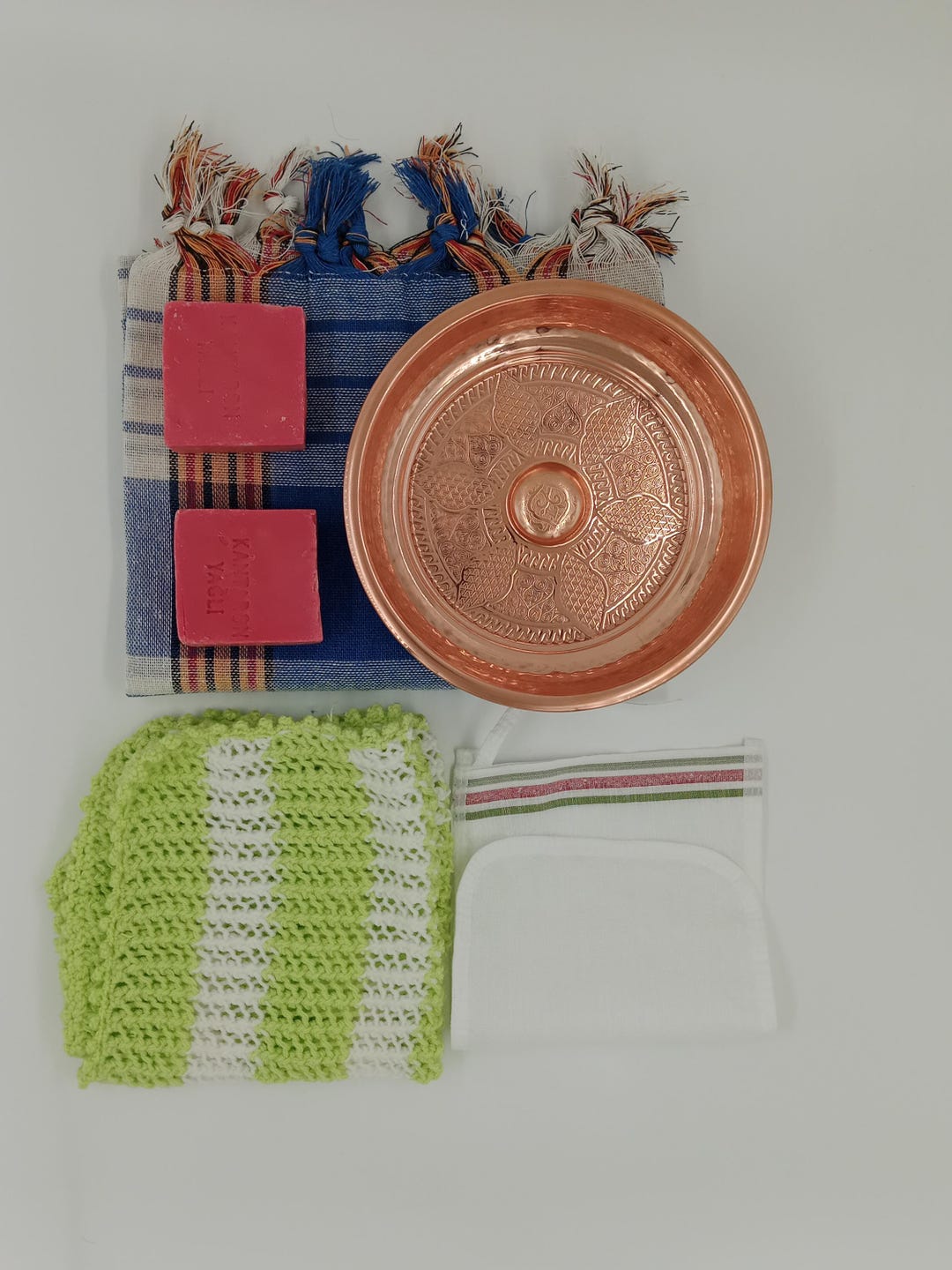 Turkish Bath Set, Peshtemal Towel, Cooper Bath Bowl, Turkish Bath Kit ...