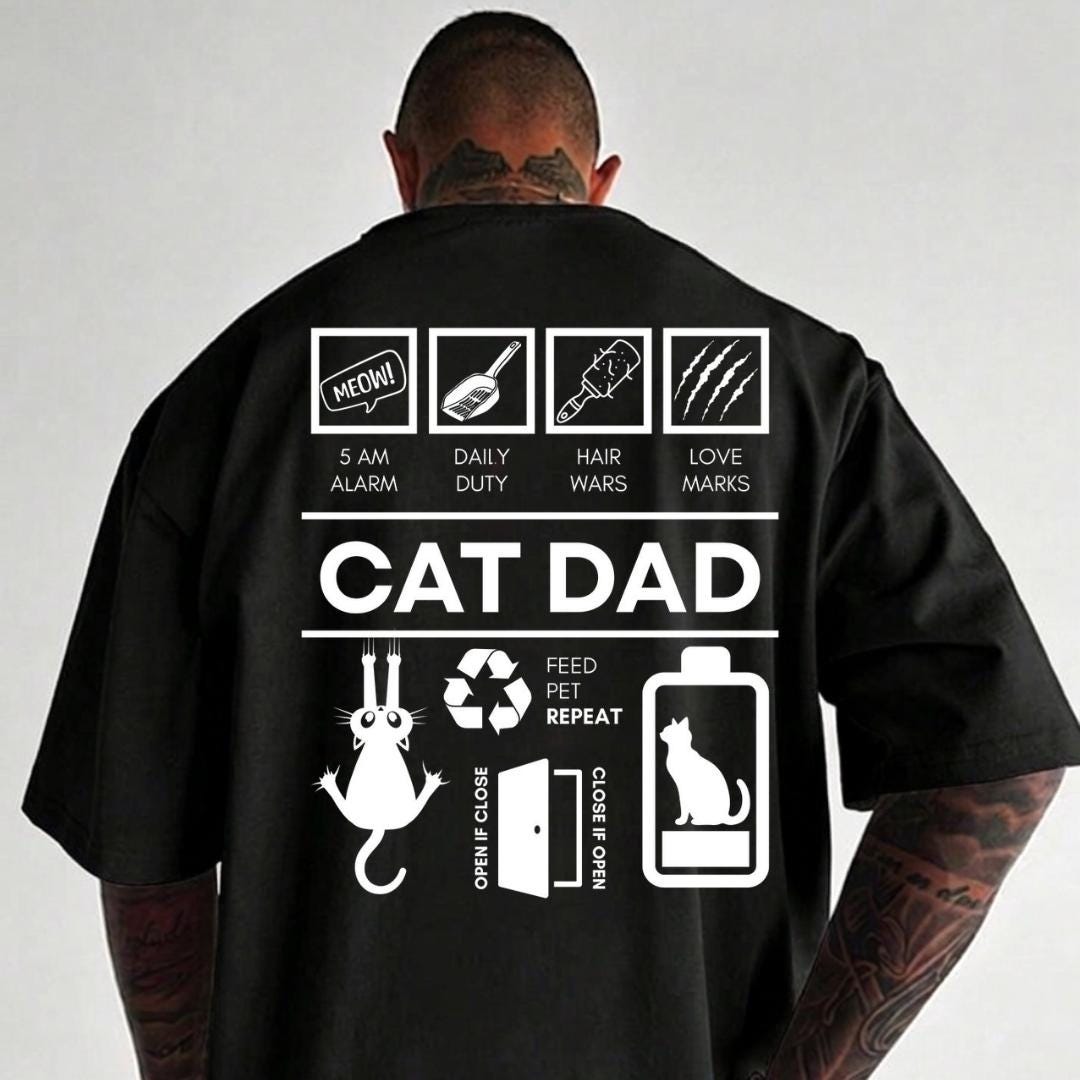 Cat Dad Checklist Back Print T-shirt – Relatable Cat Owner Apparel - Etsy