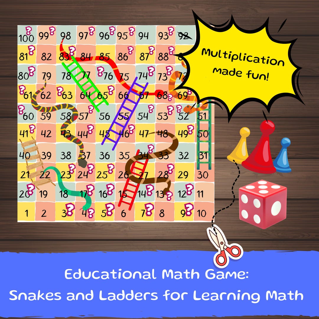 Printable Games for Kids. Educational Math Game Snakes and Ladders for ...