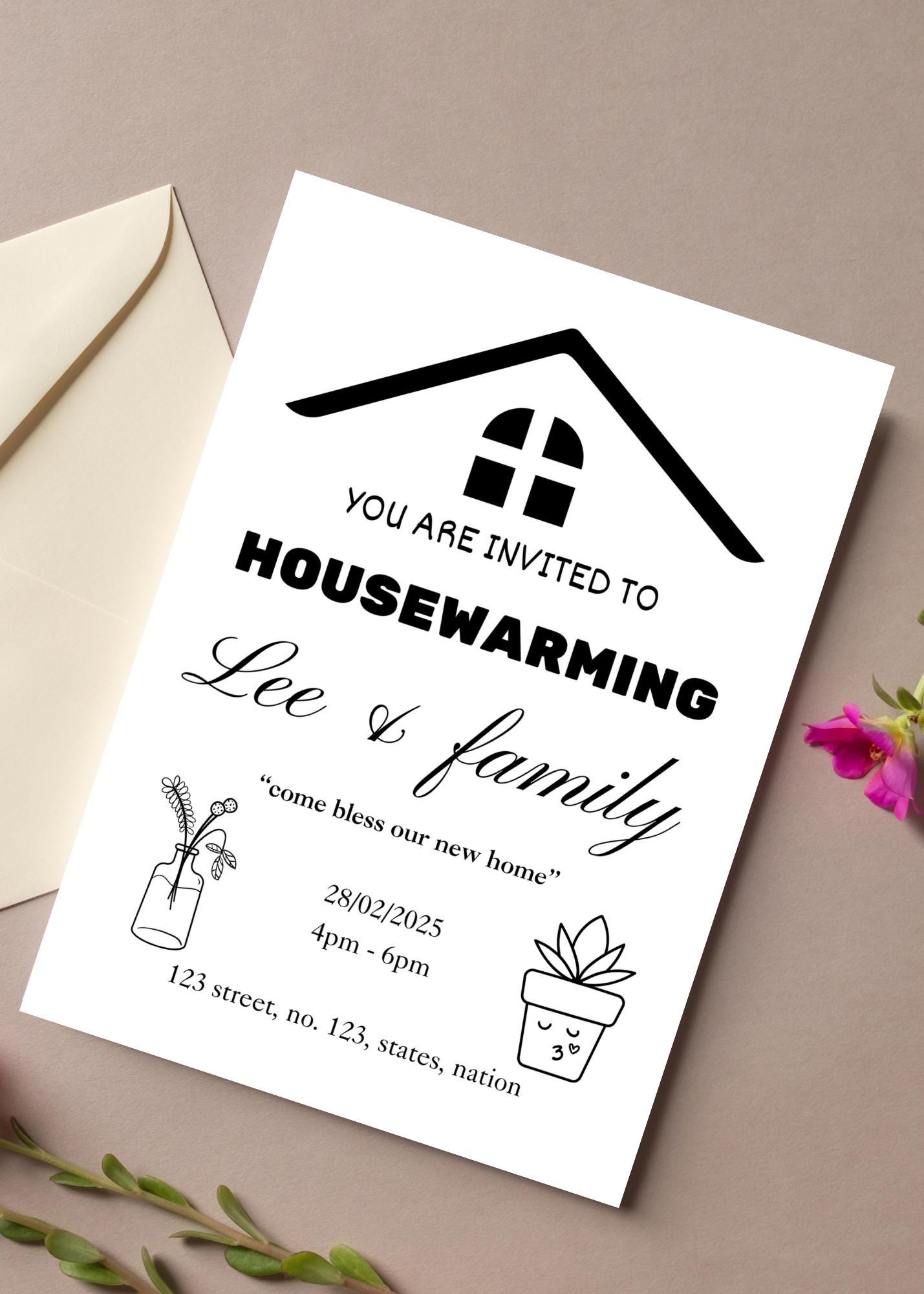 Simple Housewarming Invitation Card to Celebrate Moving to New House ...