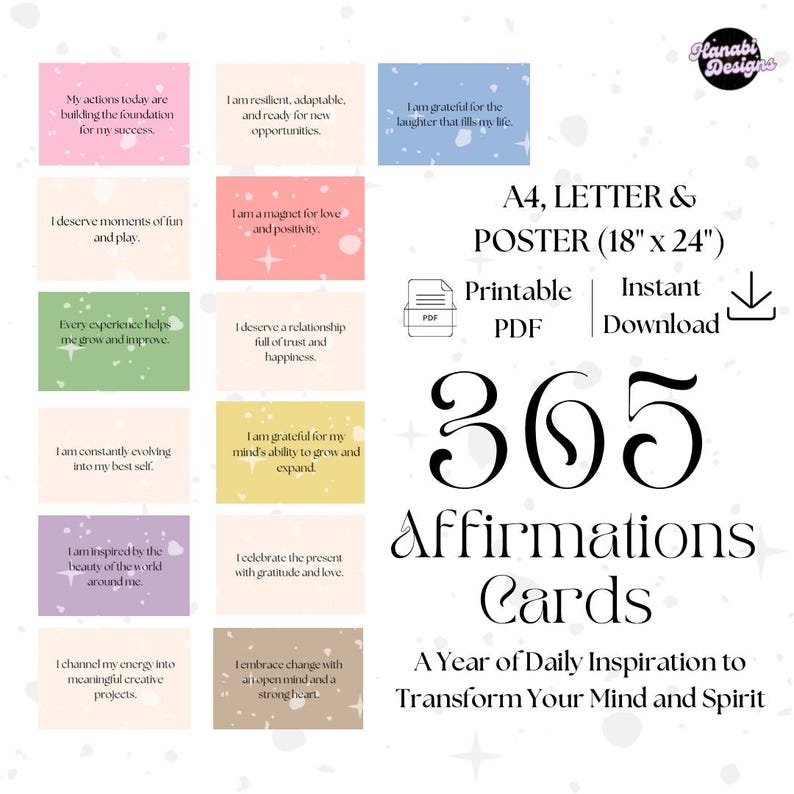 365 Days of Affirmations, Printable Affirmation Cards for Daily ...
