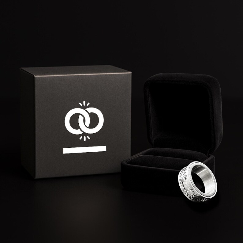 Men’s Stainless Steel Gear Spinner Ring, Rotating Fidget Ring ...